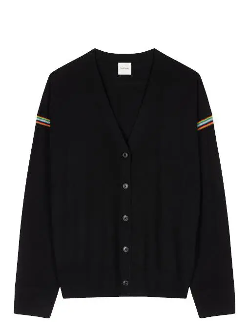 Paul Smith Washable Merino Wool 'signature Stripe' Cardigan - Black