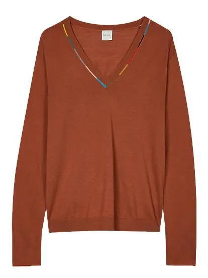 Paul Smith Merino Wool V-neck Knit Sweater - Orange