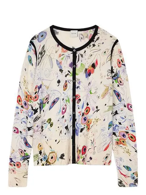 Paul Smith Sketchbook Botanical Knitted Merino Cardigan - White