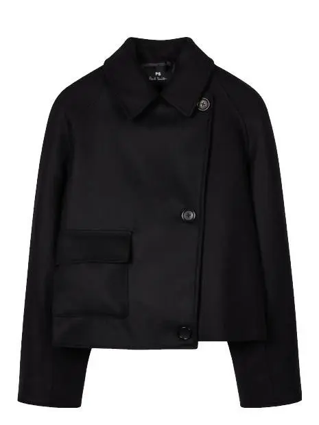 Paul Smith Wool-cashmere Blend Cropped Cocoon Jacket - Black