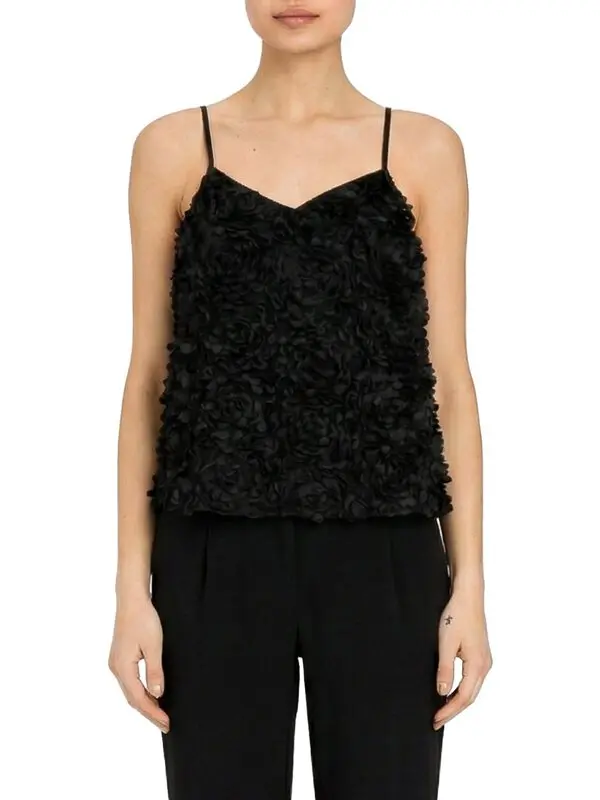 TWINSET Crêpe Floral Appliqué Top - Black