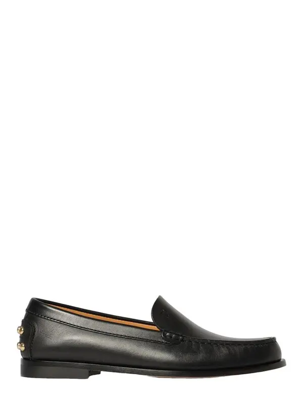 TOD'S Leather Loafers With Gold Tone Stud Detailing - Black