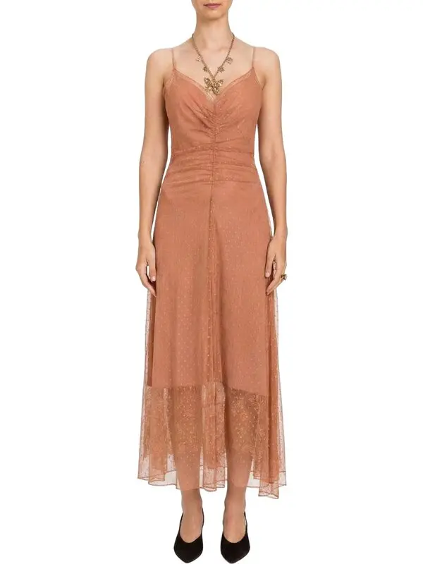 TWINSET Polka Dot Tulle Midi Dress - Brown