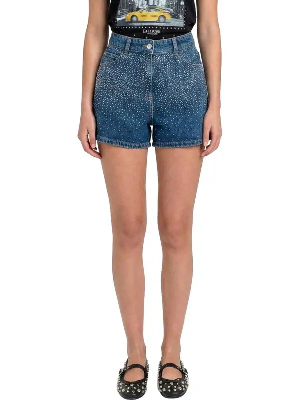 TWINSET Shorts With Rhinestone Embellishments - Denim