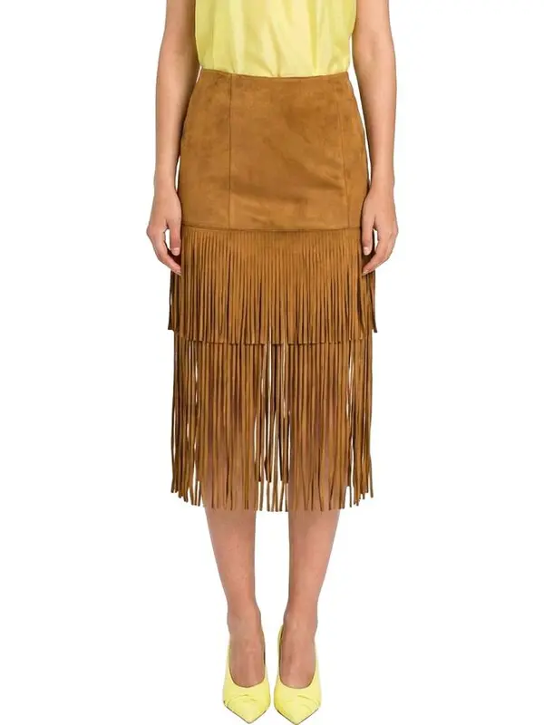 TWINSET Fringe Detail Skirt - Brown
