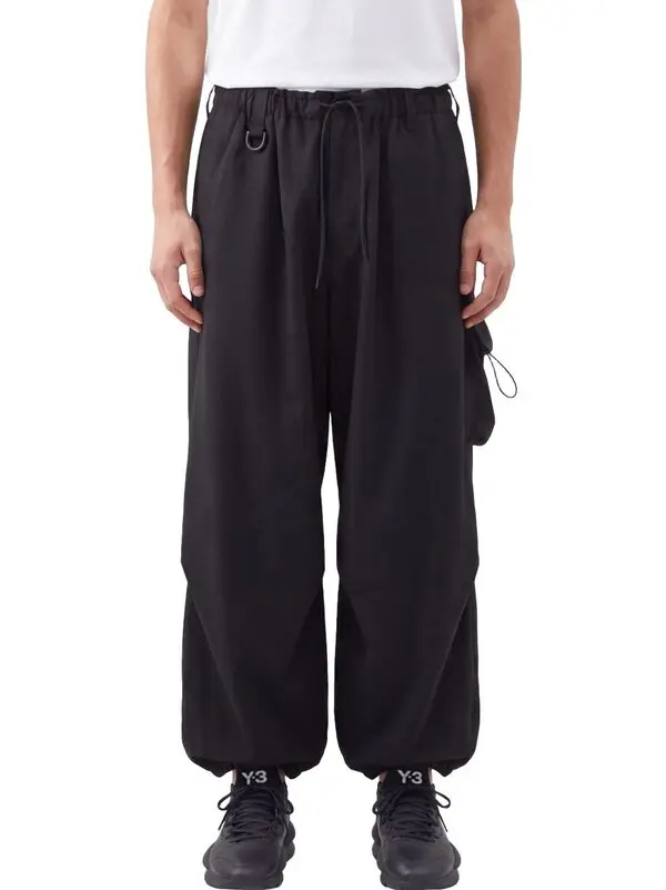 Y3 Wide-leg Technical Fabric Cargo Trousers With Drawstring - Black