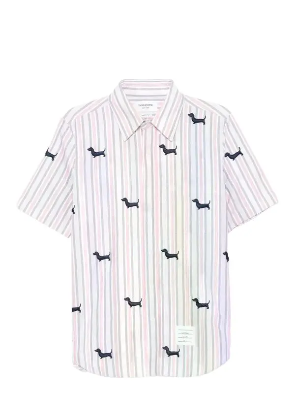 Thom Browne Satin-stitch Striped Shirt - White