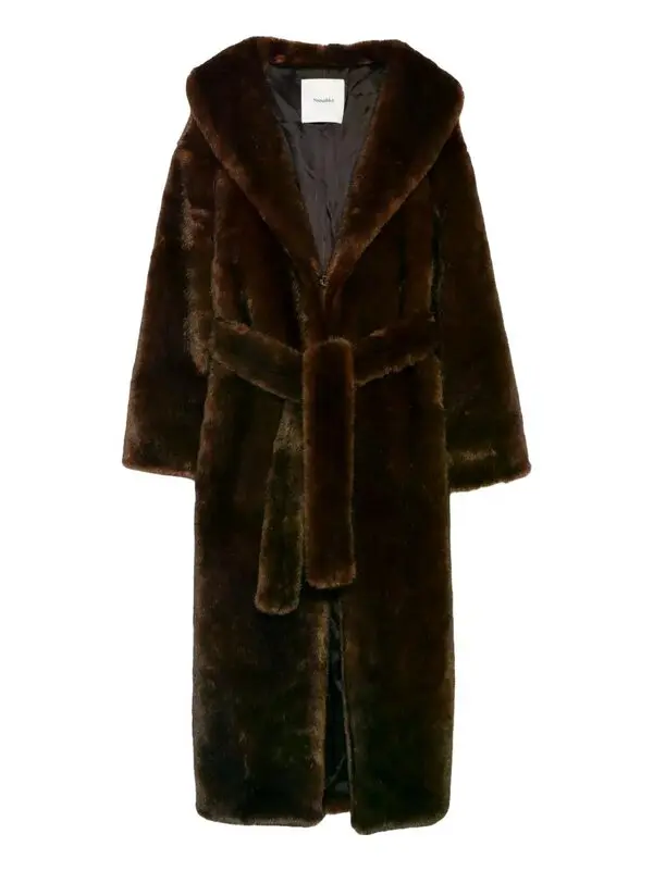 Nanushka Shawl-collar Belted Faux Fur Coat - Brown
