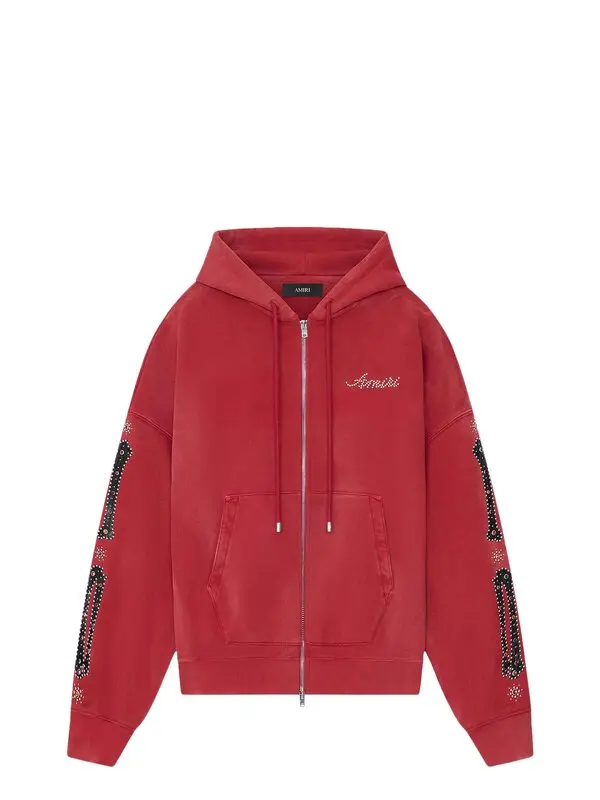 Amiri Bones Studded Zip Hoodie - Red