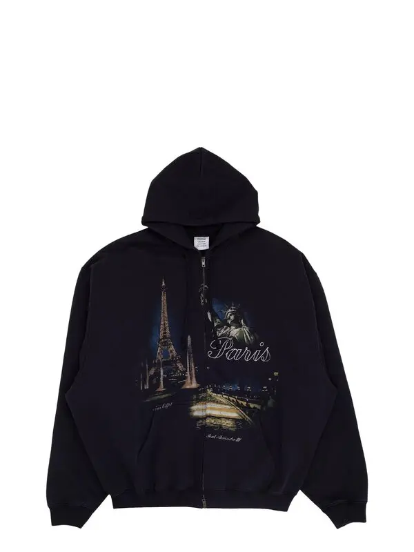 Vetements Paris Tourist Zip-up Hoodie - Black