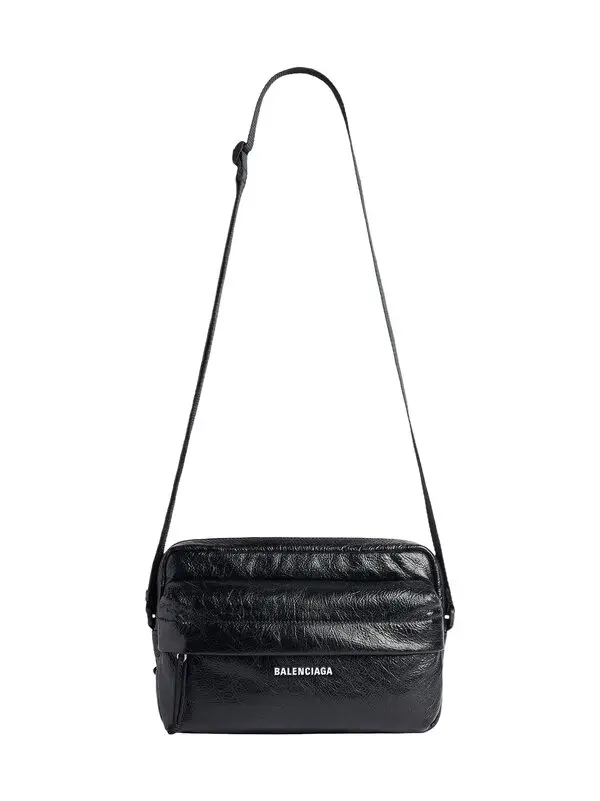 Balenciaga Logo Print Shoulder Bag - Black