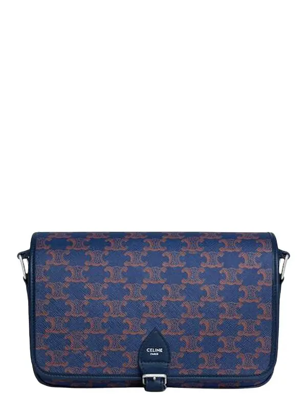 Celine Small Folco Messenger In Triomphe Canvas And Calfskin - Blue