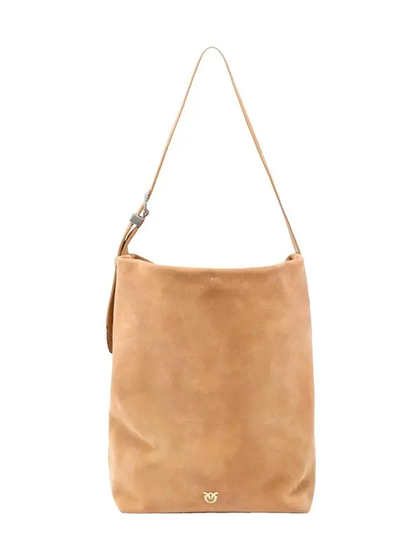 Pinko Lambskin Shoulder Bag With Buckle - Neutrals