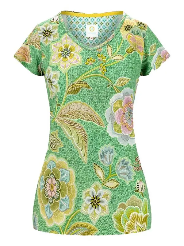 PIP STUDIO Floral-print V-neck T-shirt - Green