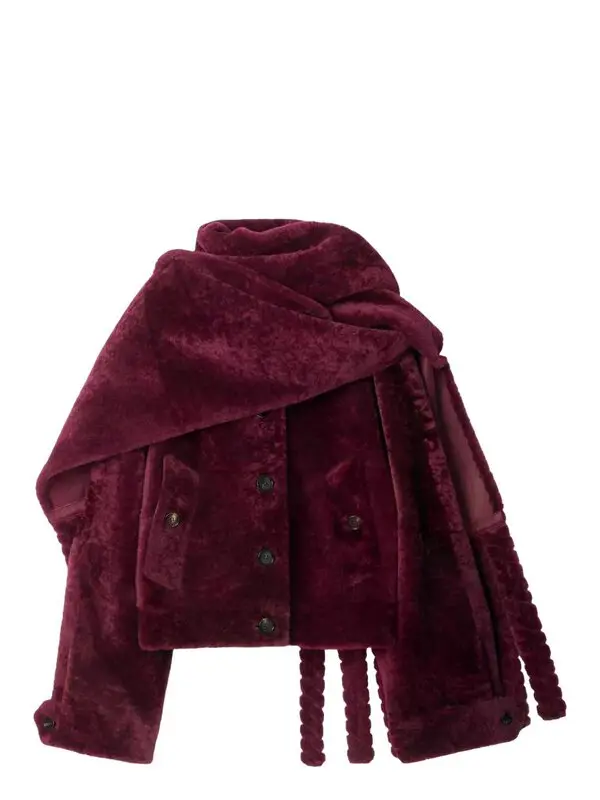 Burberry Shearling Jacket With Detachable Scarf - Red