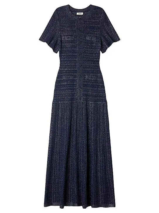 Sandro Rhinestone-embellished Knitted Maxi Dress - Navy Blue