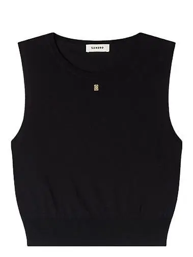 Sandro Sleeveless Knitted Cropped Jumper - Black