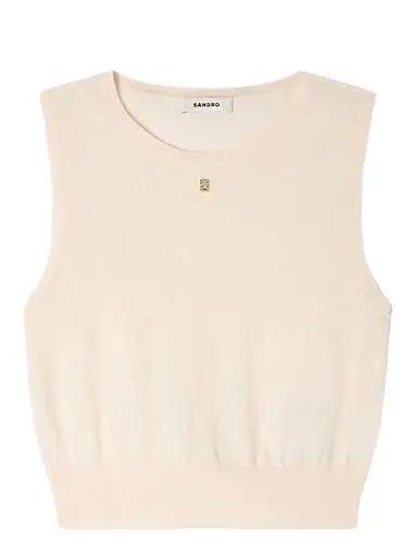 Sandro Sleeveless Knitted Cropped Jumper - Ecru