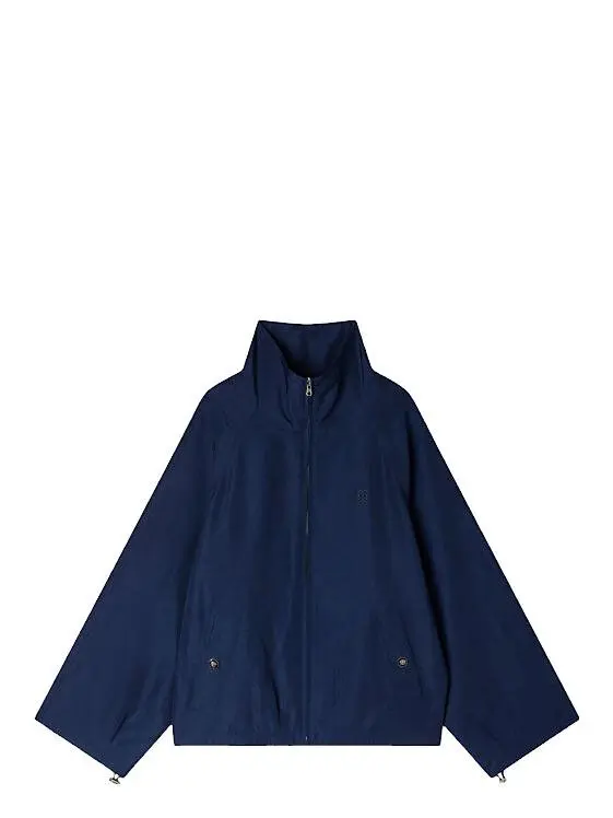 Sandro Oversized Brand-embroidered Woven Jacket - Navy Blue