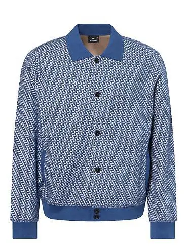 Paul Smith Polo-collar Printed Knitted Cardigan - Blue