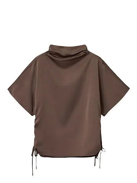 ALLSAINTS Leslie Drawstring-sides Satin Top - Pot Brown