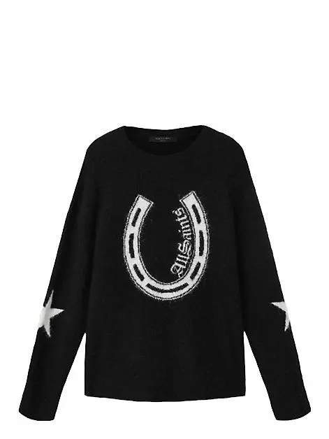 ALLSAINTS Kismet Horseshoe-intarsia Alpaca-blend Jumper - Black/chalk Wh