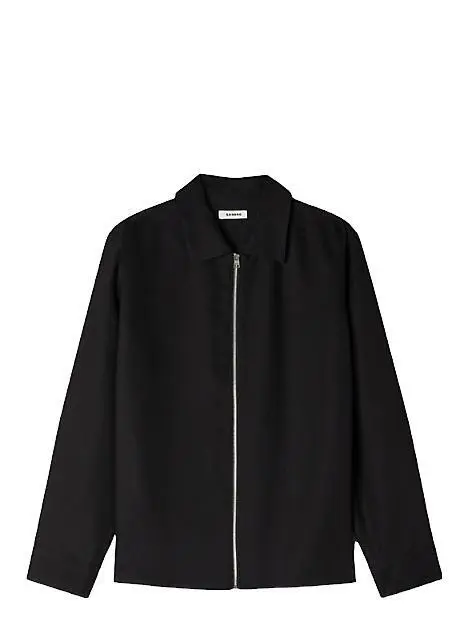 Sandro Relaxed-fit Zip-up Woven Shirt - Black