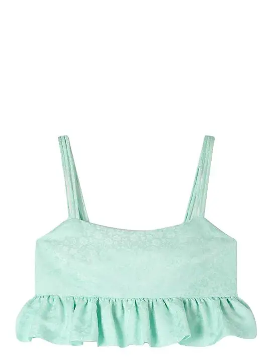 Sandro Floral Jacquard Linen-blend Crop Top - Light Green