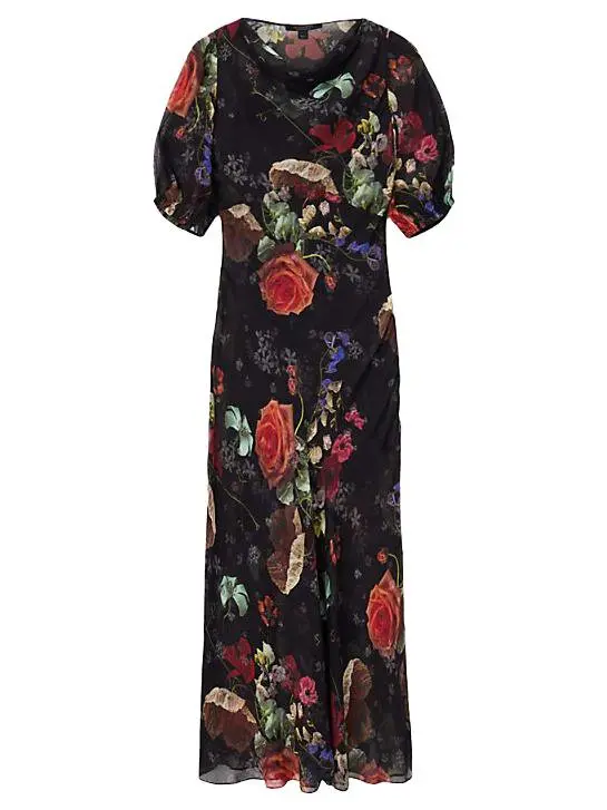 ALLSAINTS Tiwa Floral-print Silk-blend Maxi Dress - Haze Black