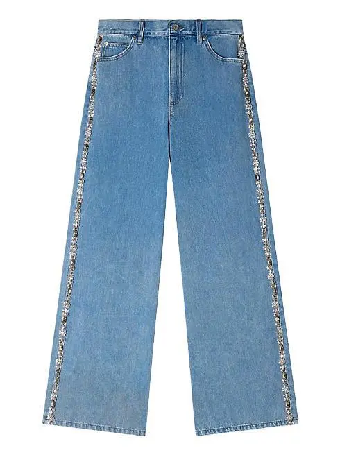 Sandro Straight-leg Rhinestone-trim Denim Jeans - Blue Jean