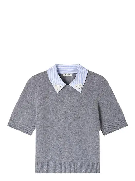 Sandro Detachable-collar Short-sleeved Wool Jumper - Grey