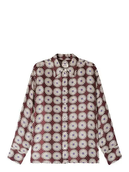 Sandro Floral-print Silk Shirt - Marron / Bleu