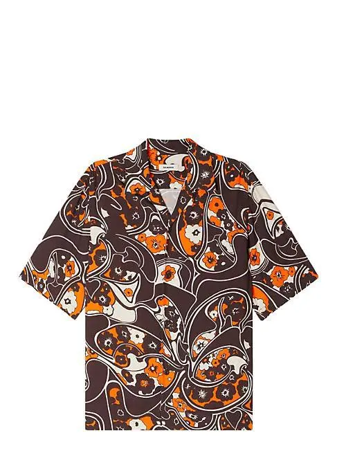 Sandro Retro-print Short-sleeved Woven Shirt - Black Brown