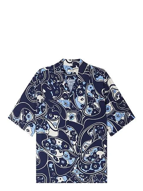 Sandro Retro-print Short-sleeved Woven Shirt - Navy Blue