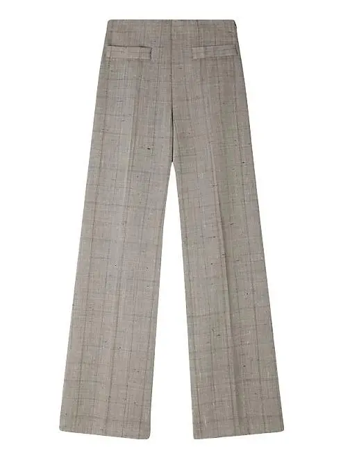 Sandro Check-print Wide-leg Wool-blend Trousers - Greige
