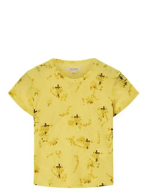 ALLSAINTS Ellie Floral-print Mesh T-shirt - Empoli Yellow