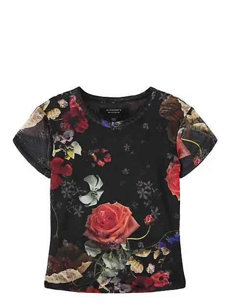 ALLSAINTS Ellie Floral-print Mesh T-shirt - Haze Black