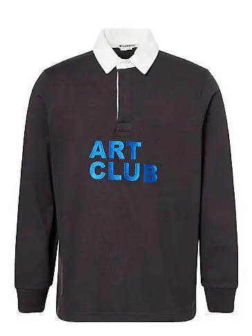 JW Anderson Art Club Rugby Long-sleeves Cotton-jersey Polo Shirt - Washed Black