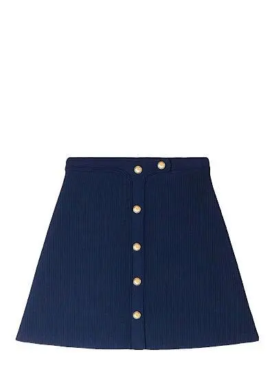 Sandro Ribbed High-rise Knitted Mini Skirt - Navy Blue