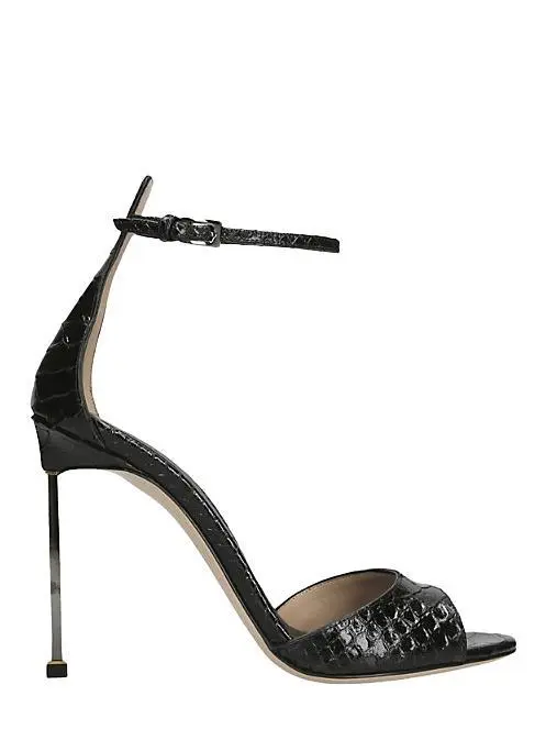 TOM FORD Embossed-leather Heeled Sandals - Black
