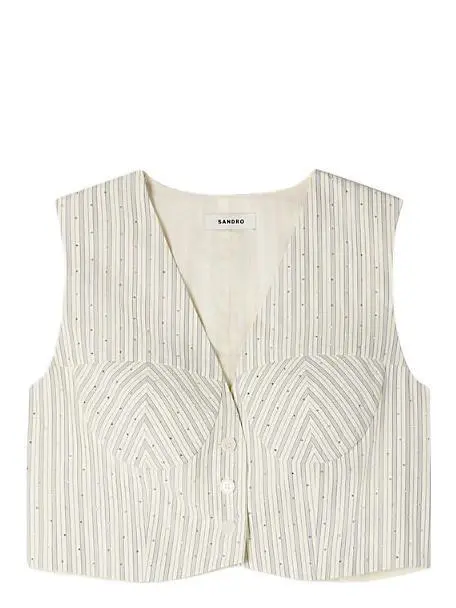 Sandro Striped Cropped Woven Top - Ecru