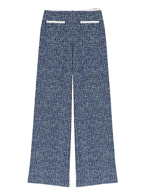Maje Tweed Wide-leg Trousers - Navy