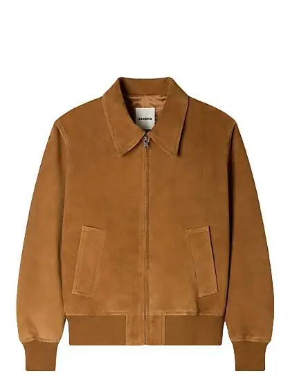 Sandro Regular-fit Zip-up Suede Jacket - Cognac