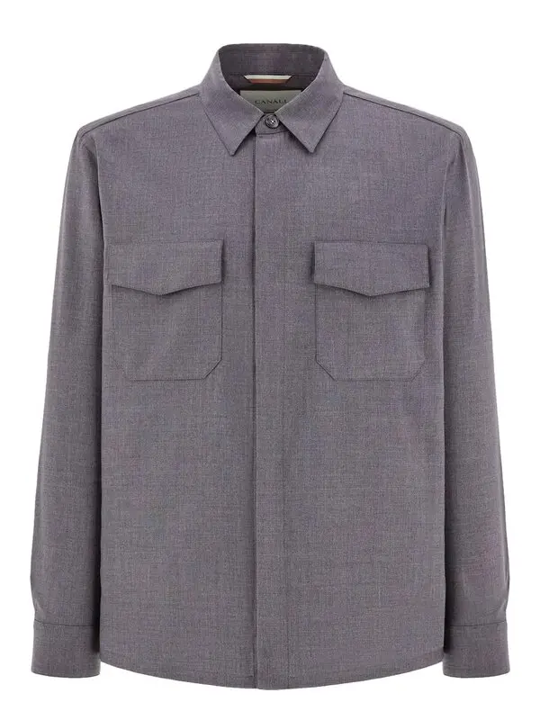 Canali Gray Relaxed Fit Pure Wool Overshirt - Grey