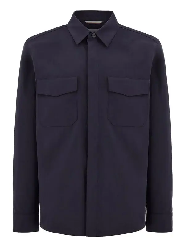 Canali Navy Relaxed Fit Pure Cotton Overshirt - Blue