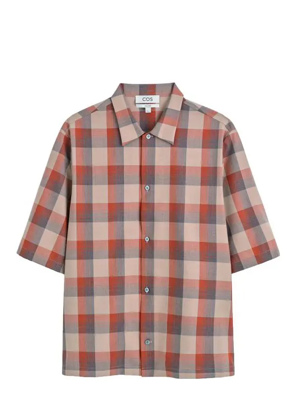 Cos Checked Wool-blend Shirt - Beige