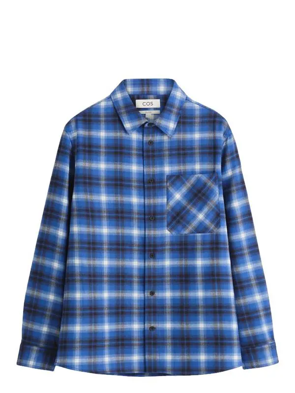 Cos Checked Wool-blend Shirt - Blue