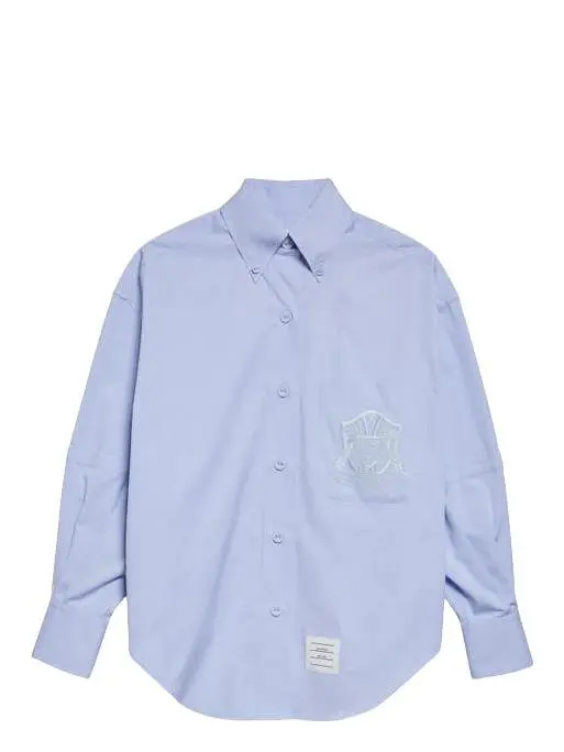 Thom Browne Crest Embroidered Oversize Cotton Poplin Button-down Shirt - Light Blue