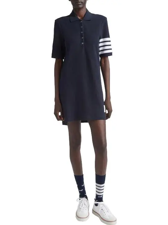 Thom Browne 4-bar Cotton Piqué Polo Dress - Navy