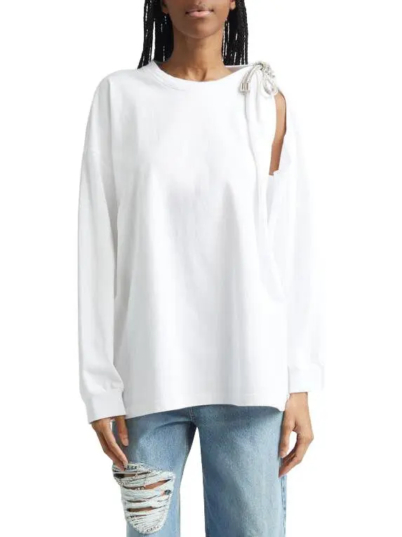AREA Crystal Knot Long Sleeve T-shirt - White